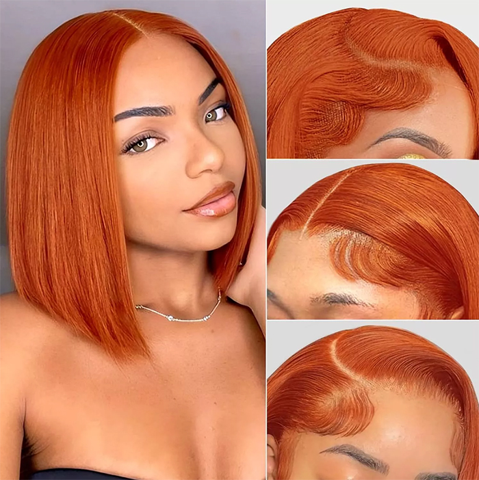 High Quality Orange Color Bob Wig 13X4 Lace Front Wig